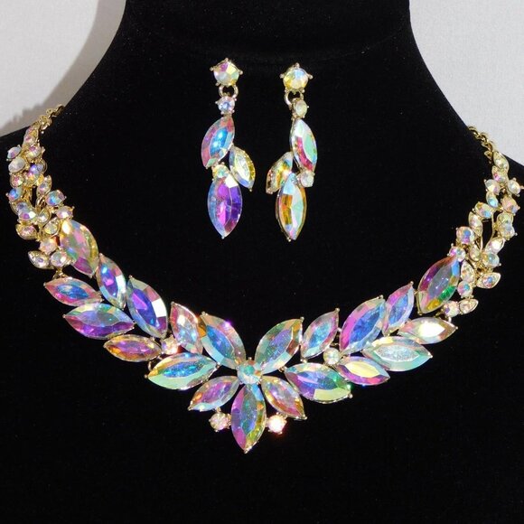 Jewelry | Ab Iridescent Necklace And Earrings Set Shimmering Color ...
